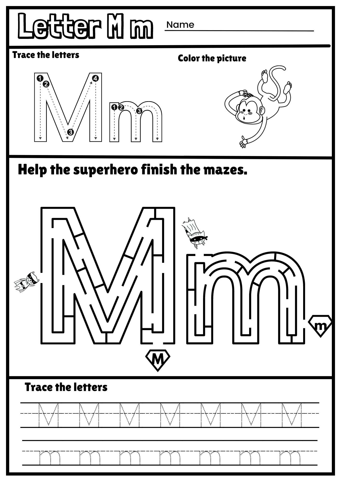 Letter M Alphabet Tracing And Coloring Free Printable PDF - ezpzphonics.com